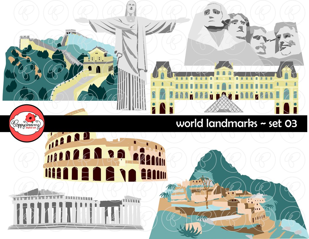 World Landmarks (set 3) Digital Clip Art: Great Wall of China Acropolis ...