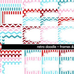 Retro Doodle Frames & Labels: Clip Art Pack Card Making Digital Frames ...