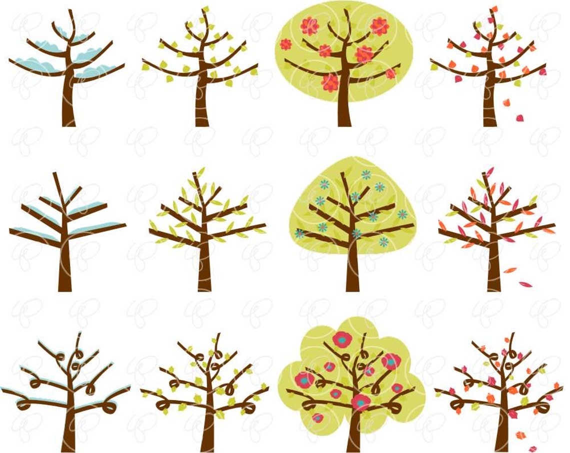 Seasonal Trees: Clip Art Set Digital Spring Summer Autumn Fall Winter ...