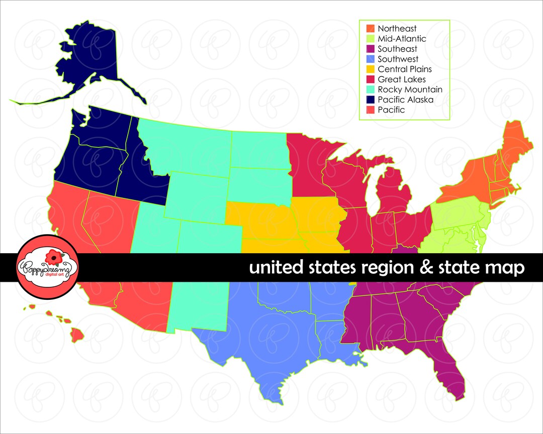 United States Region and State Map Teaching Resources Clipart - Etsy