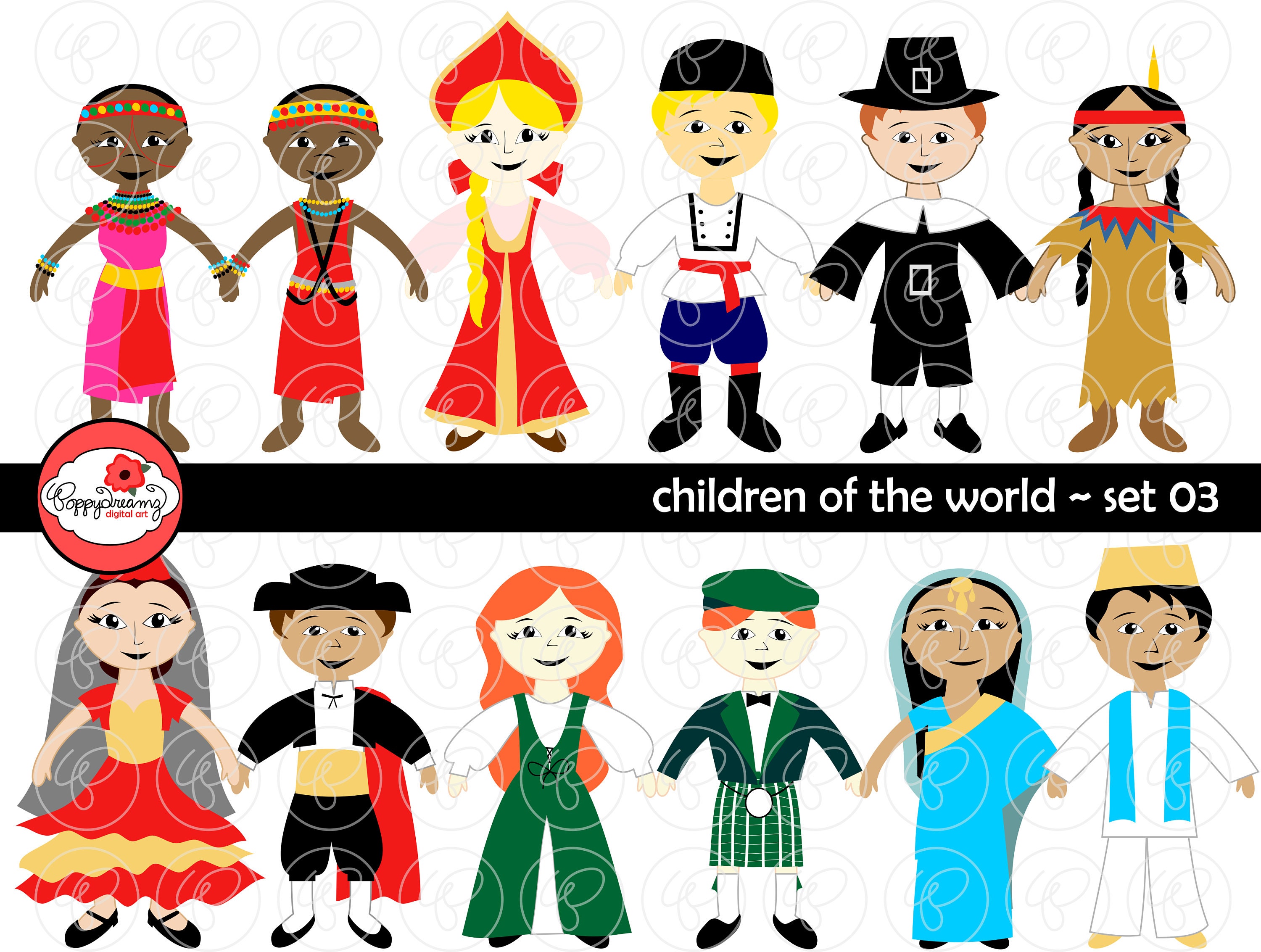 Children of the World set 03 Digital Clip Art: Kenya Russia United ...