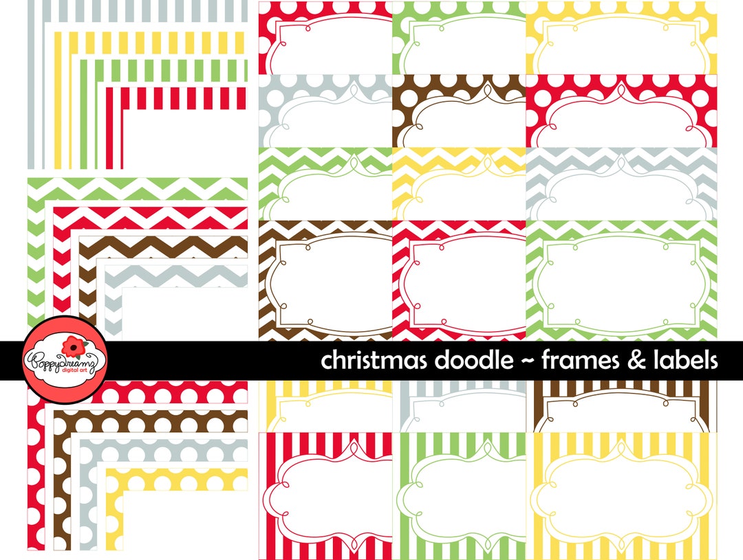 Christmas Doodle Frames & Labels: Clip Art Pack Card Making Digital ...