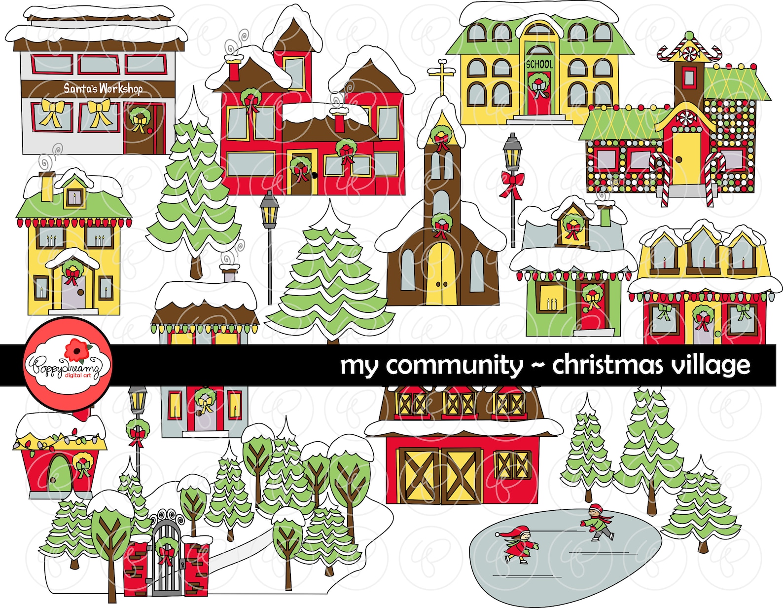 My Community Christmas Village Clipart: (300 Dpi Transparent Png ...