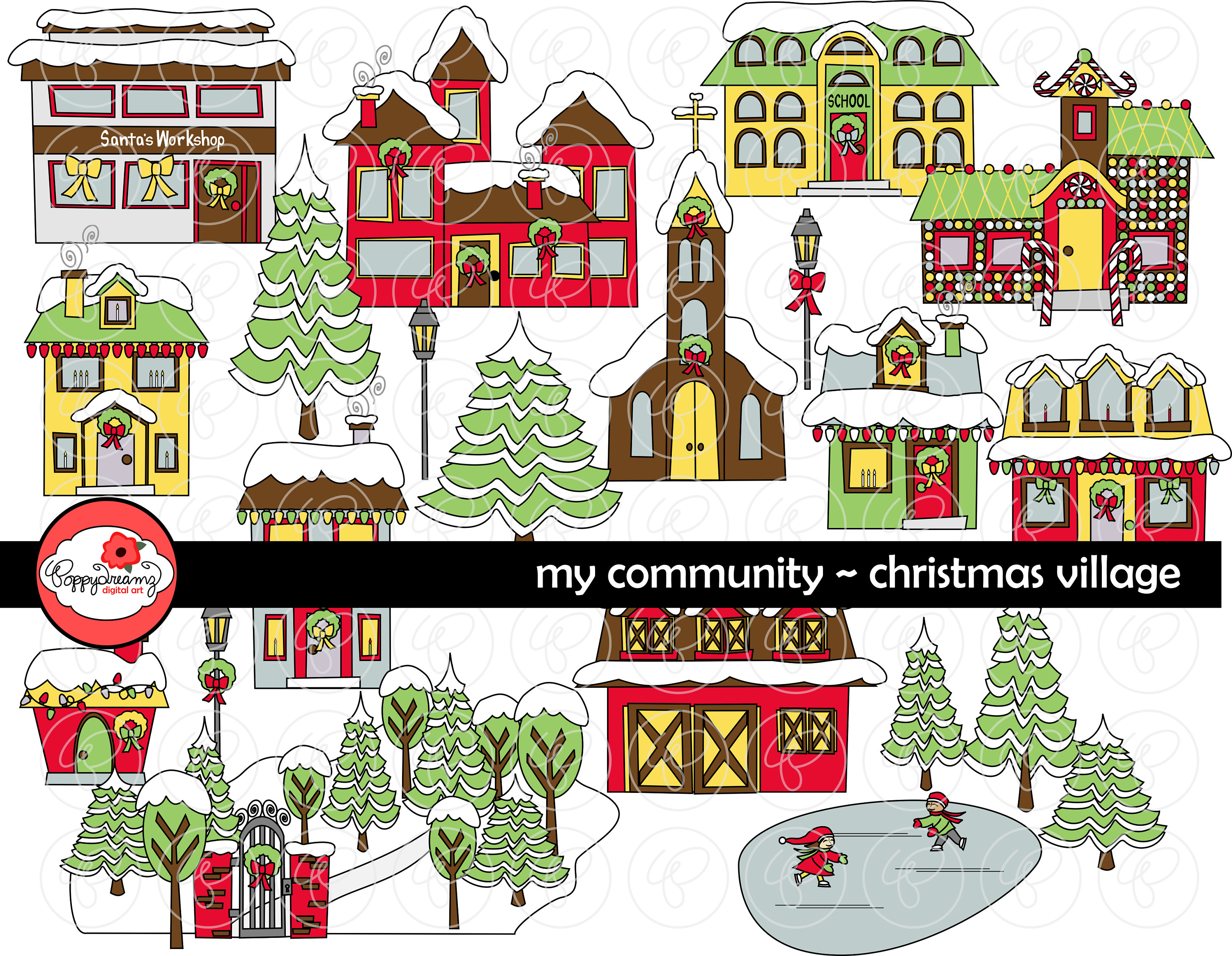 My Community Christmas Village Clipart: (300 Dpi Transparent Png ...