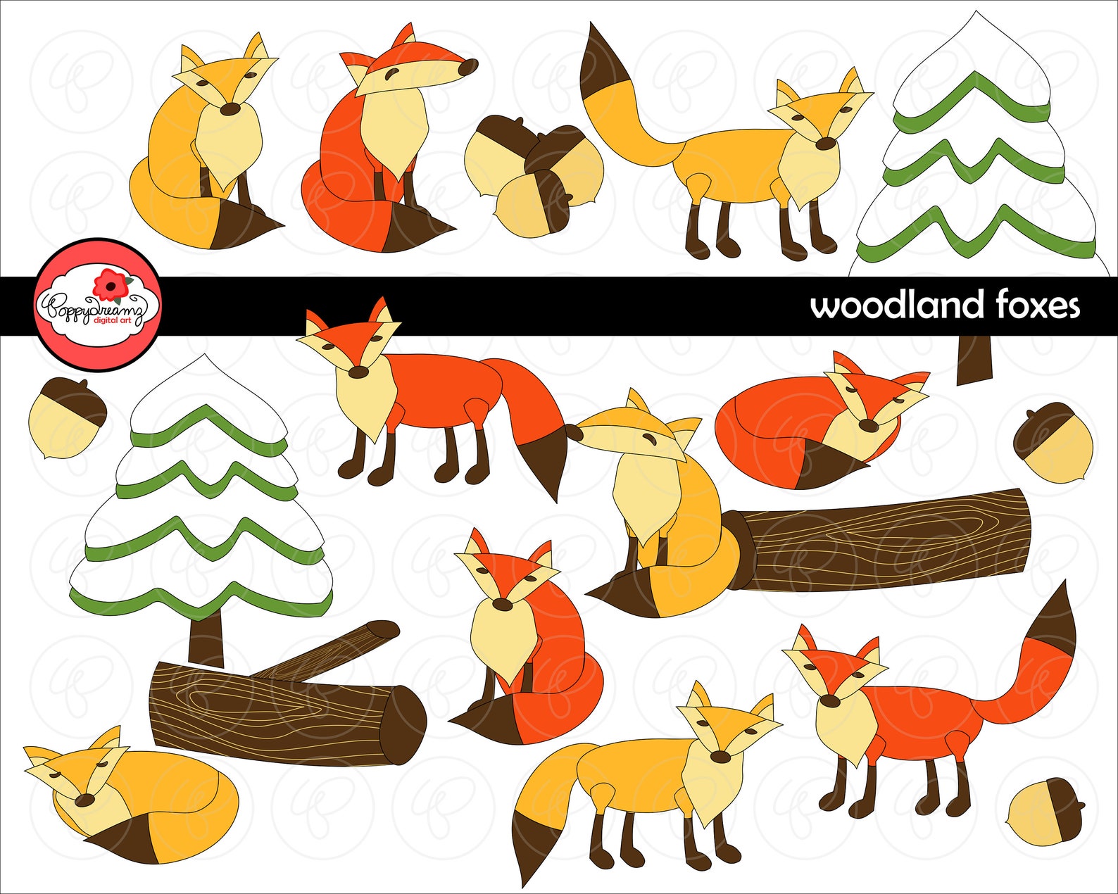 Woodland Foxes Clipart: 300 Dpi Transparent Png Fox - Etsy