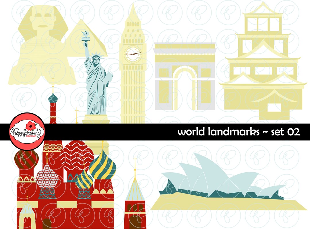 World Landmarks (set 2) Digital Clip Art: Sydney Opera Statue Liberty ...