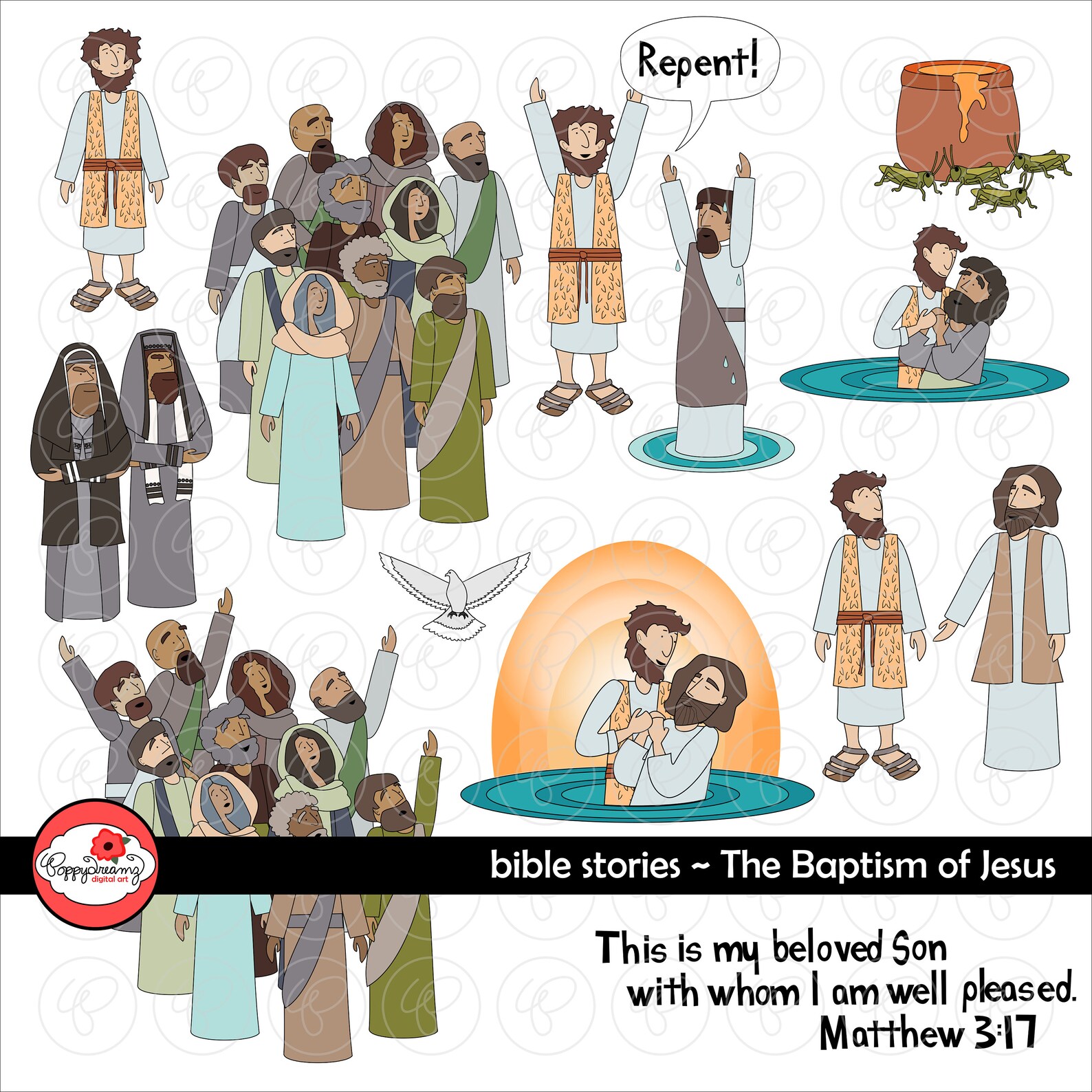 Bible Stories: Baptism of Jesus John the Baptist Clipart Set by ...