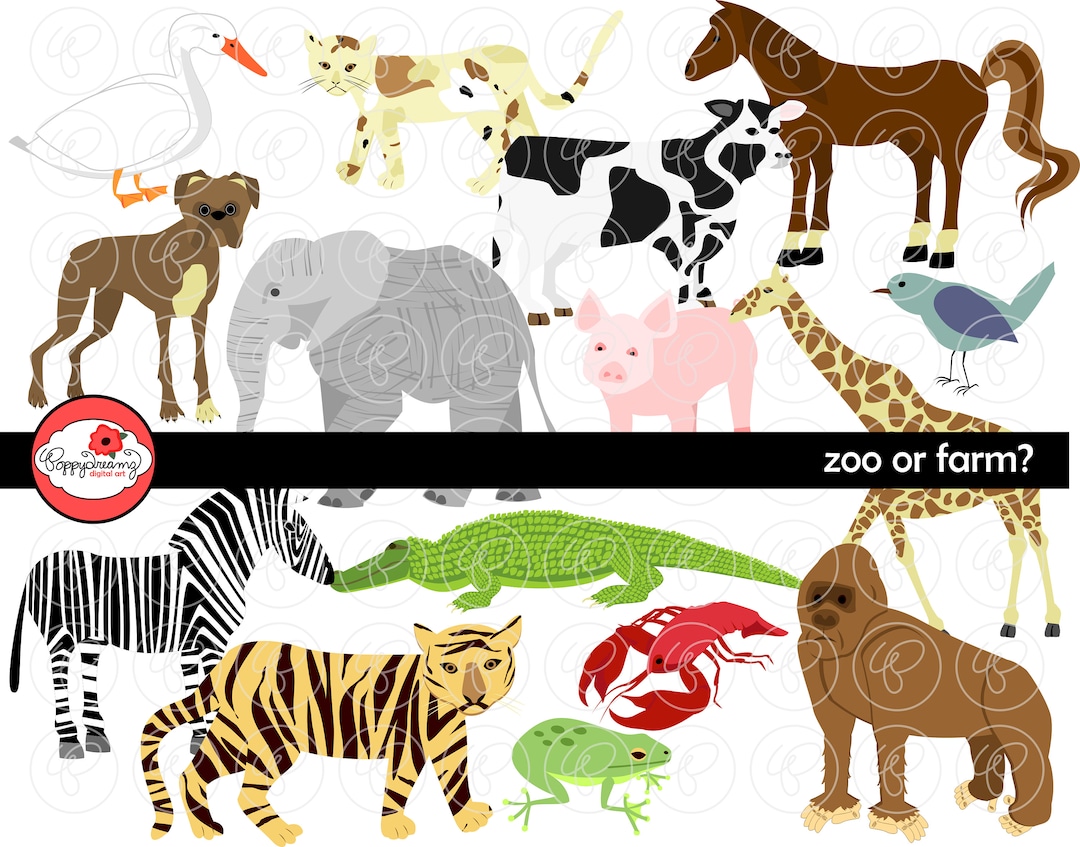 Zoo or Farm : Animal Digital Clipart Pack (300 Dpi) Elephant Zebra Dog ...