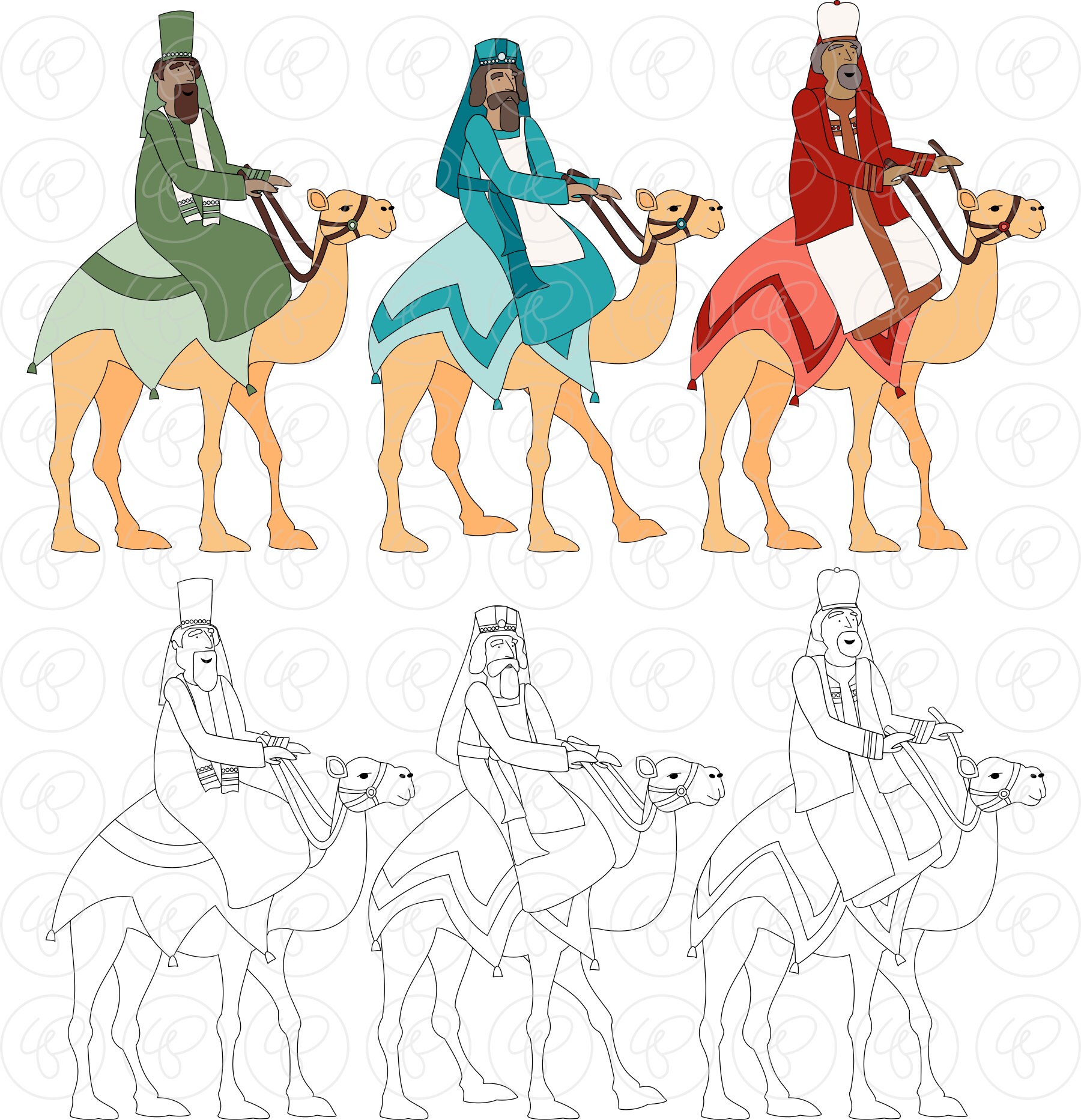Bible Stories: 3 Wisemen Visit Baby Jesus Clipart Set by Poppydreamz ...