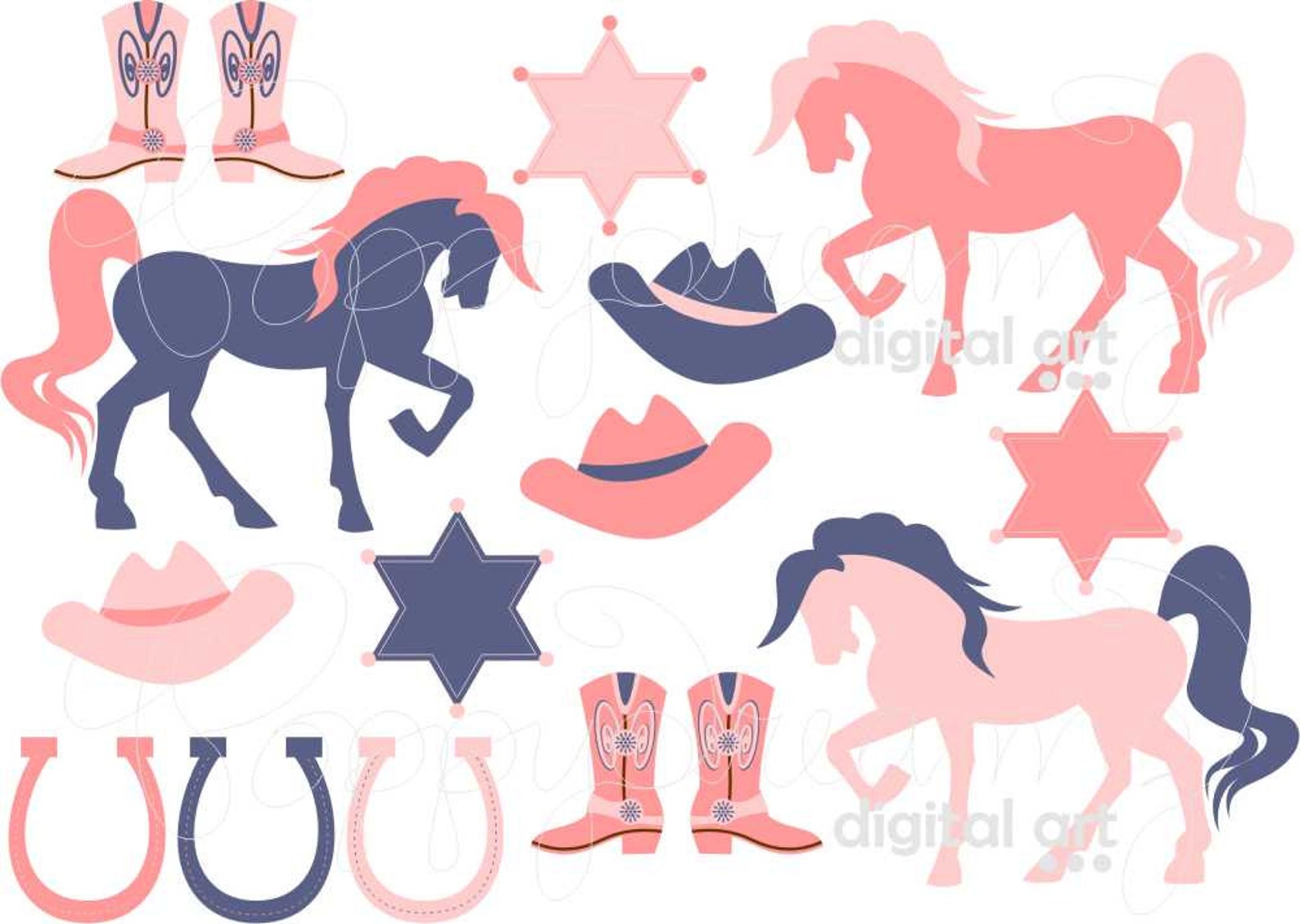 Cowgirls: Digital Clipart Scrapbook Paper Set (300 Dpi) Boots Horse ...