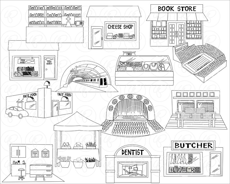 My Community Buildings Set 03 Clipart: 300 dpi transparent | Etsy