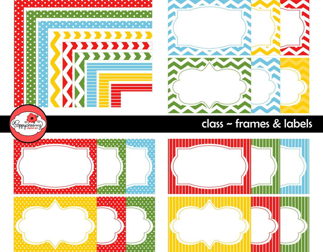 Class Frames & Labels: Digital Clipart Pack (300 Dpi) Red Green Yellow ...