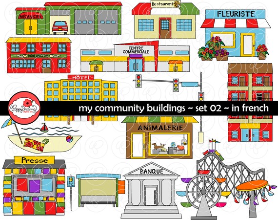 Mis edificios de la comunidad set 02 en french Clipart: 300 | Etsy