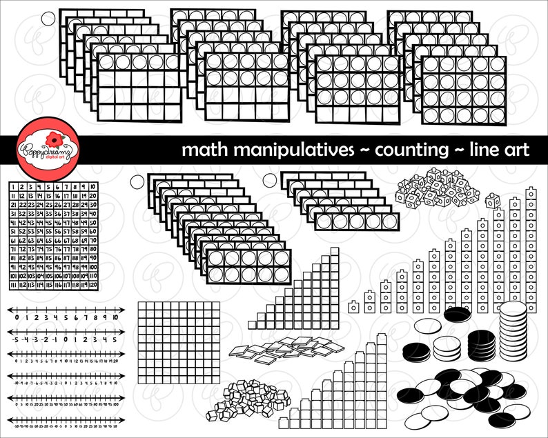 Math Manipulatives Counting LINE ART Clipart Mega Bundle Set - (300 Dpi ...