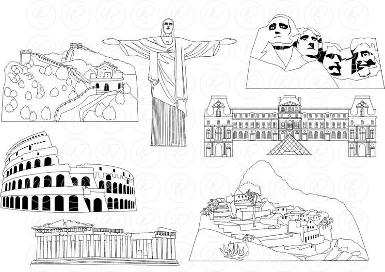 World Landmarks (set 3) Digital Clip Art: Great Wall of China Acropolis ...