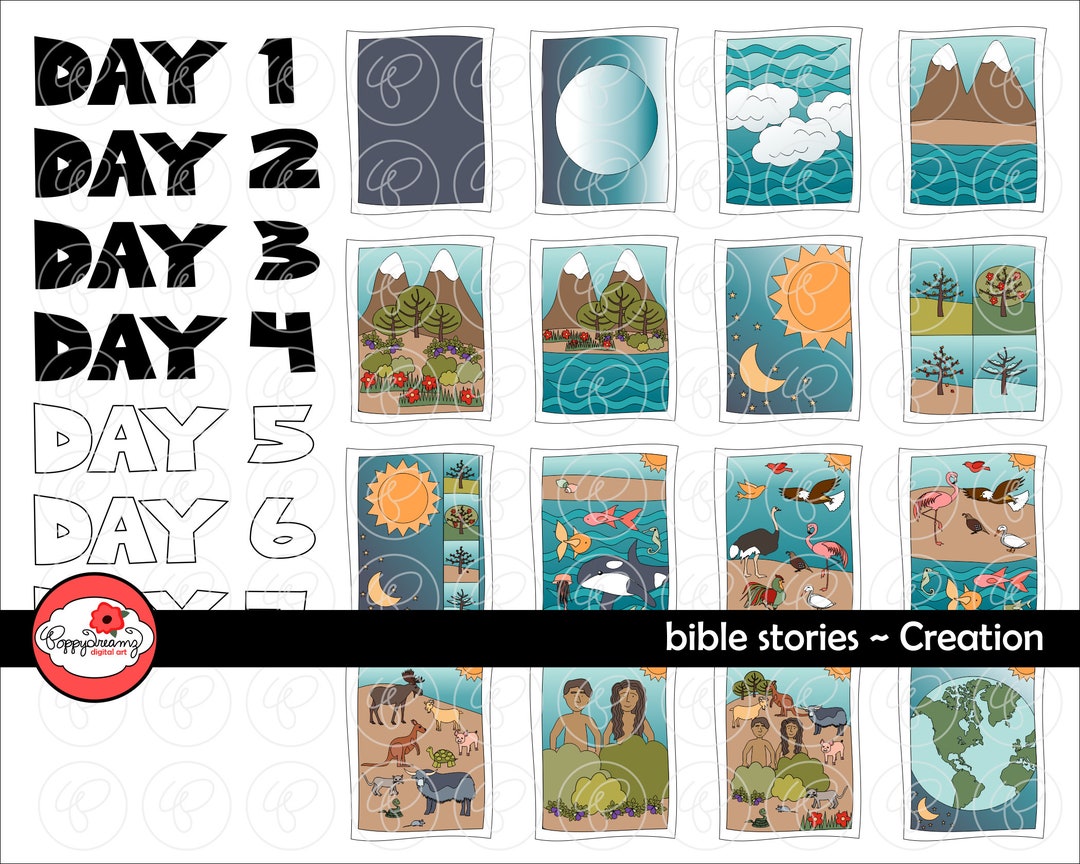 Bible Stories: Creation Clipart Set by Poppydreamz Bible - Etsy