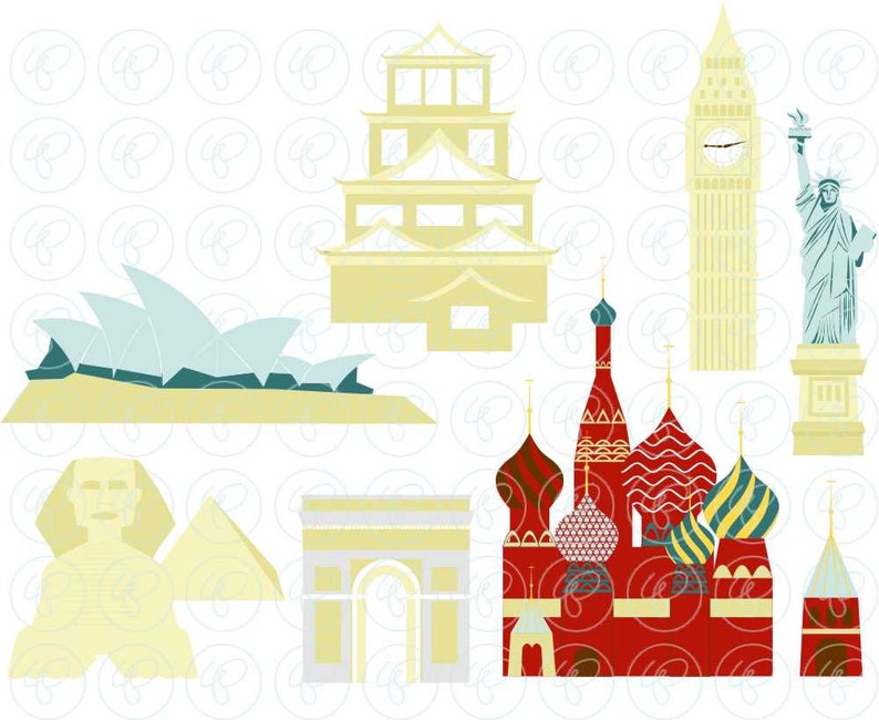 World Landmarks (set 2) Digital Clip Art: Sydney Opera Statue Liberty ...