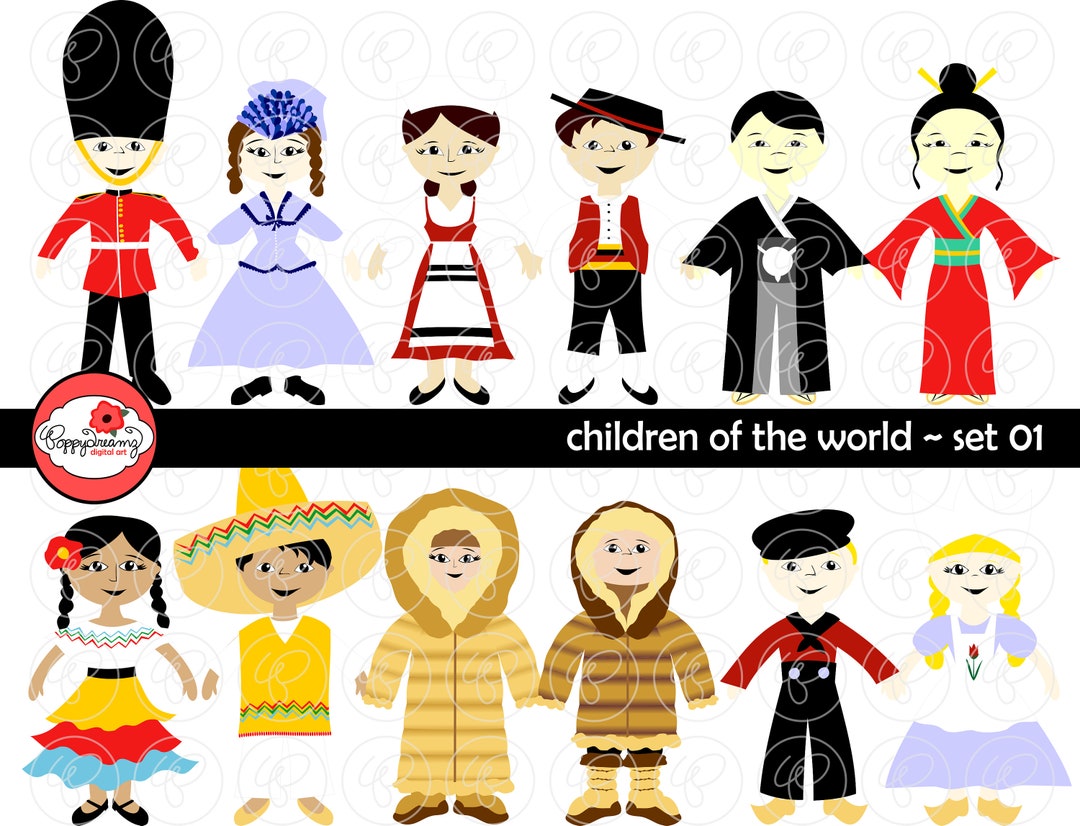 Children of the World (set 01) Digital Clip Art: England Italy Japan ...