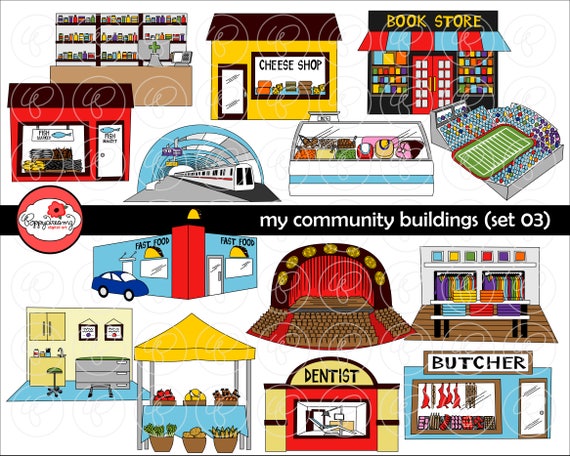 My Community Buildings Set 03 Clipart: 300 dpi transparent | Etsy