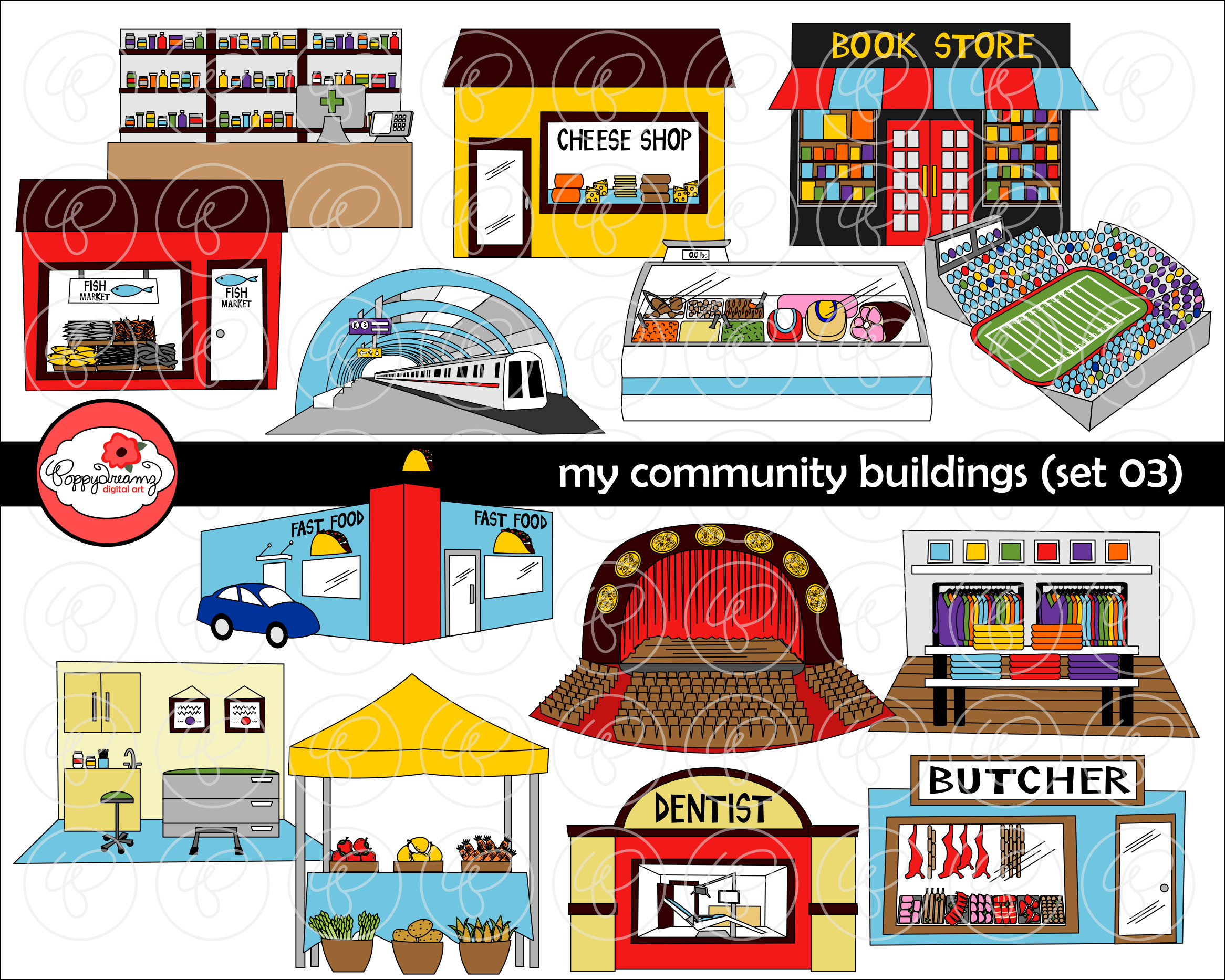 My Community Buildings (Set 03) Clipart: (300 dpi transparent png ...
