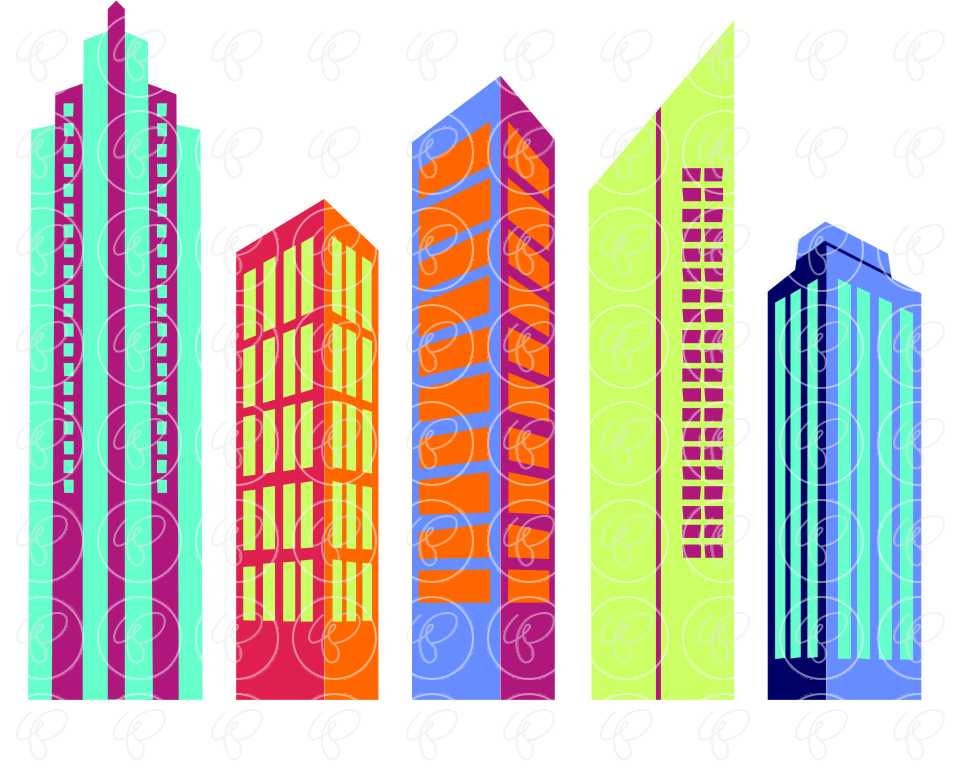 Big City Digital Skyscraper Clip Art: Skyscrapers Tall Buildings ...