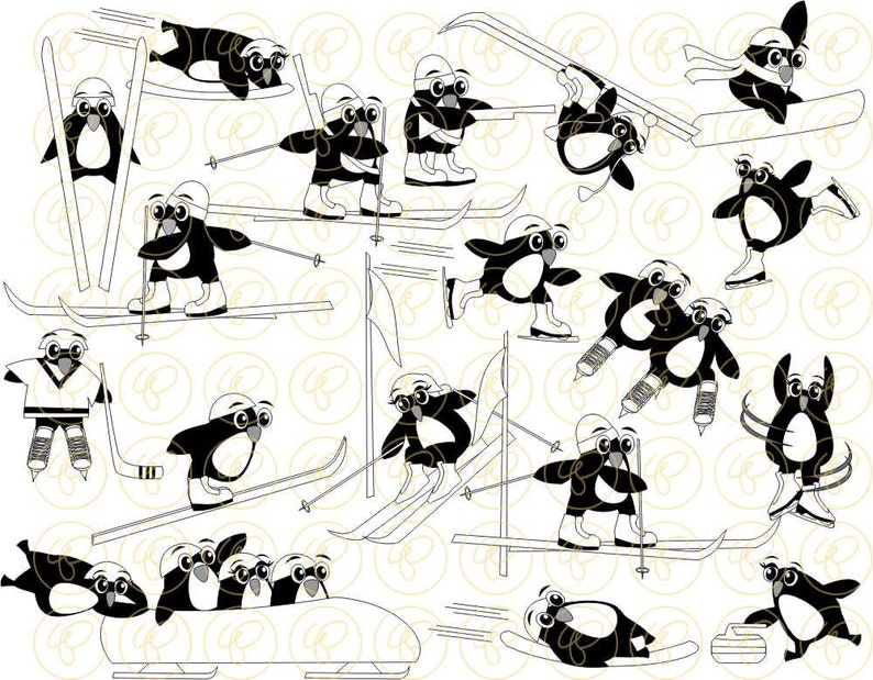 Winter Sport Penguins: Clip Art Pack 300 Dpi Digital Images - Etsy
