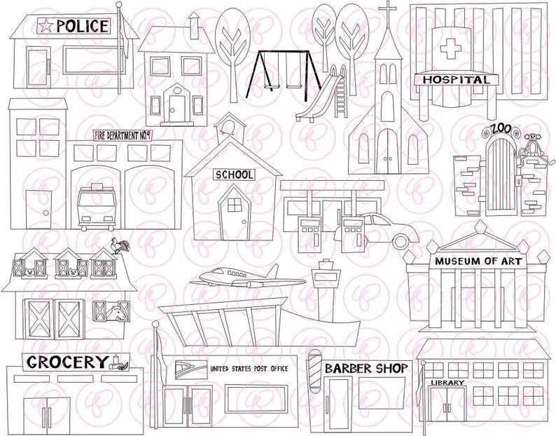 My Community Buildings Clipart: (300 Dpi Transparent Png) School ...