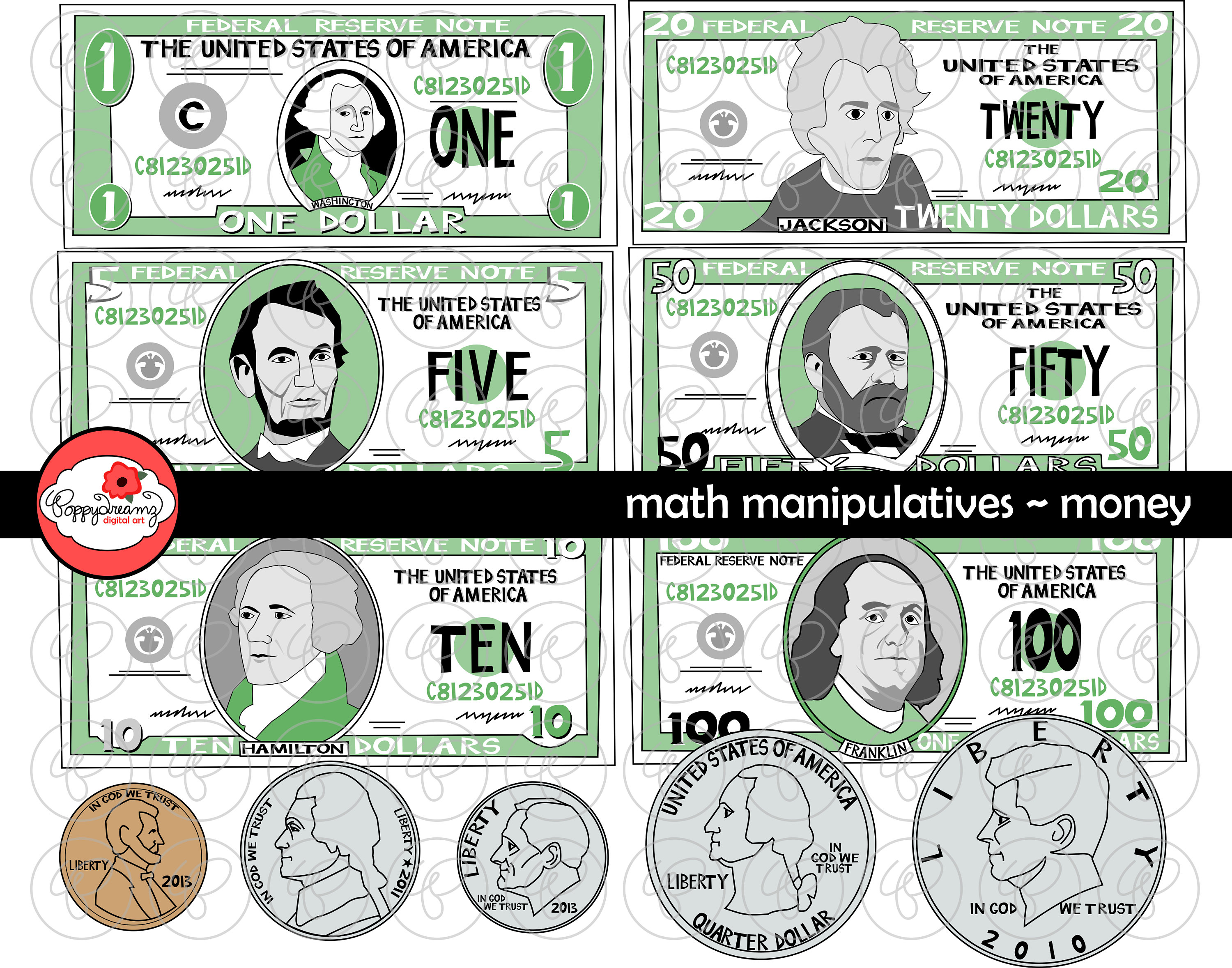 Money Clipart Set - (300 Dpi) School Teacher Clip Art Math ...