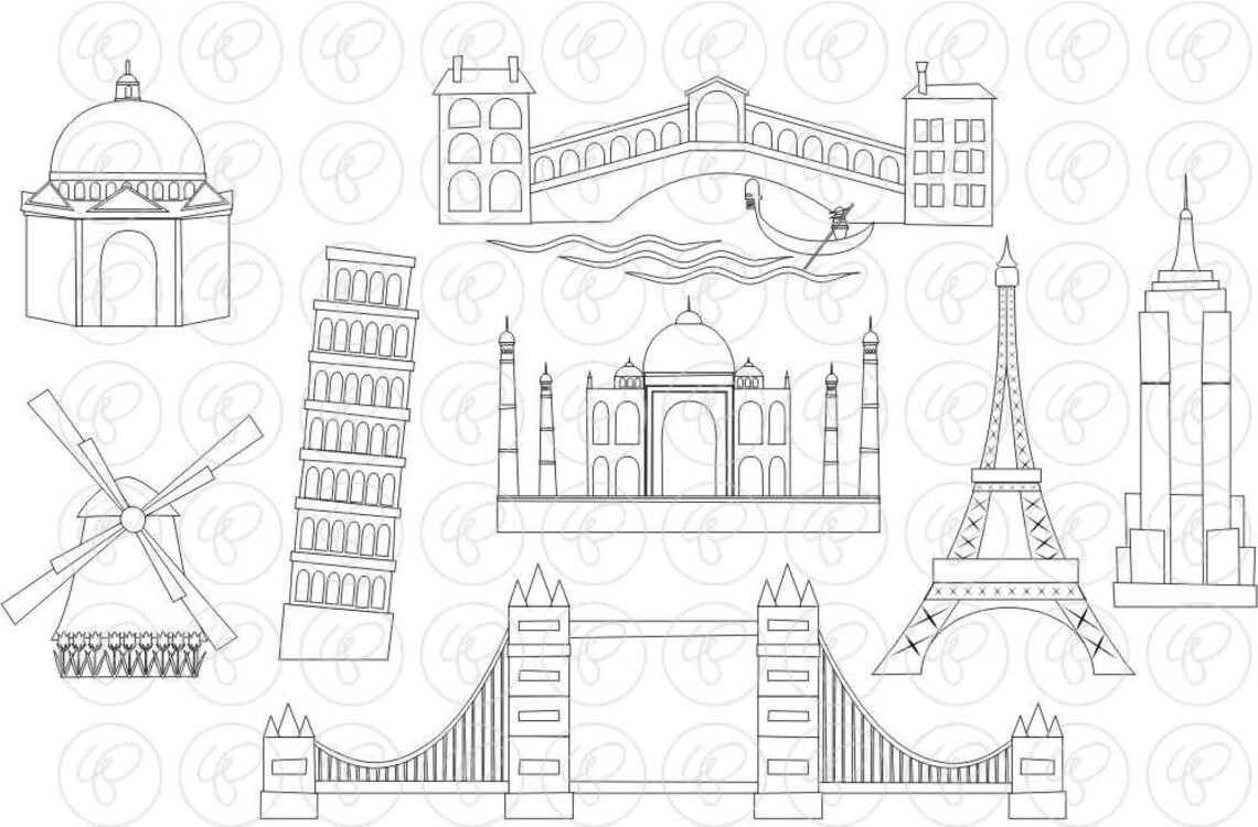 World Landmarks (set 01) Digital Clip Art Set: Empire State Eiffel ...