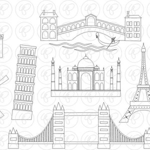 World Landmarks (set 01) Digital Clip Art Set: Empire State Eiffel ...