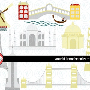 World Landmarks (set 01) Digital Clip Art Set: Empire State Eiffel ...