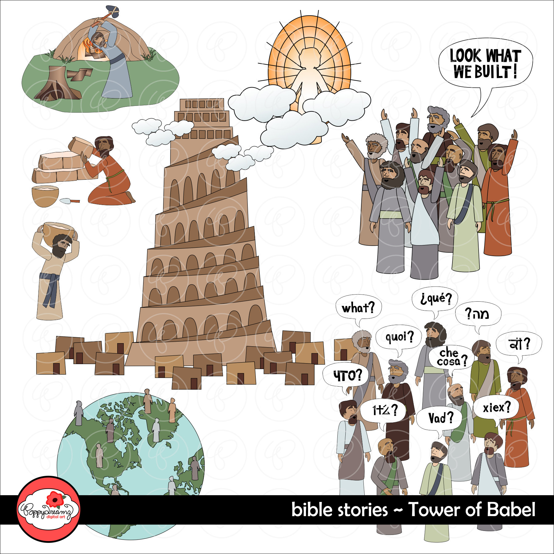 Bible Stories: Tower of Babel Clipart Set by Poppydreamz Bible Biblical ...