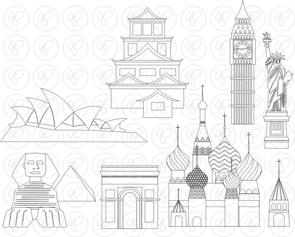 World Landmarks (set 2) Digital Clip Art: Sydney Opera Statue Liberty ...