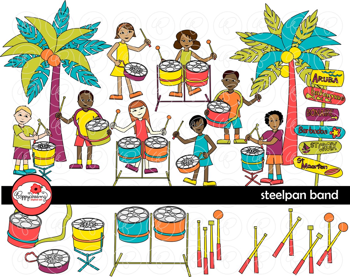 Steelpan Band: Clip Art Pack (300 Dpi) Digital Images Children Steelpan ...