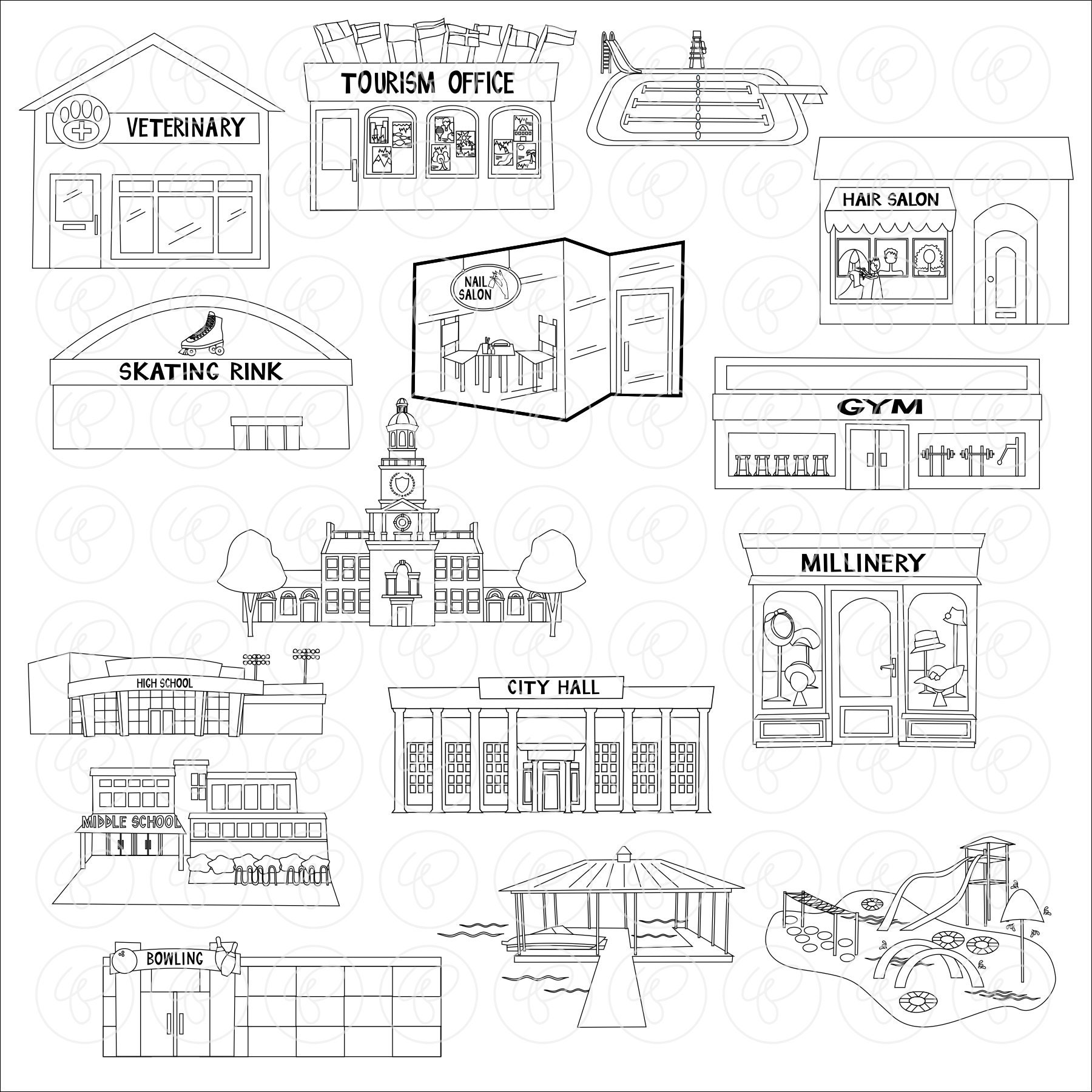 My Community Buildings (set 04) Clipart: (300 Dpi Transparent Png ...