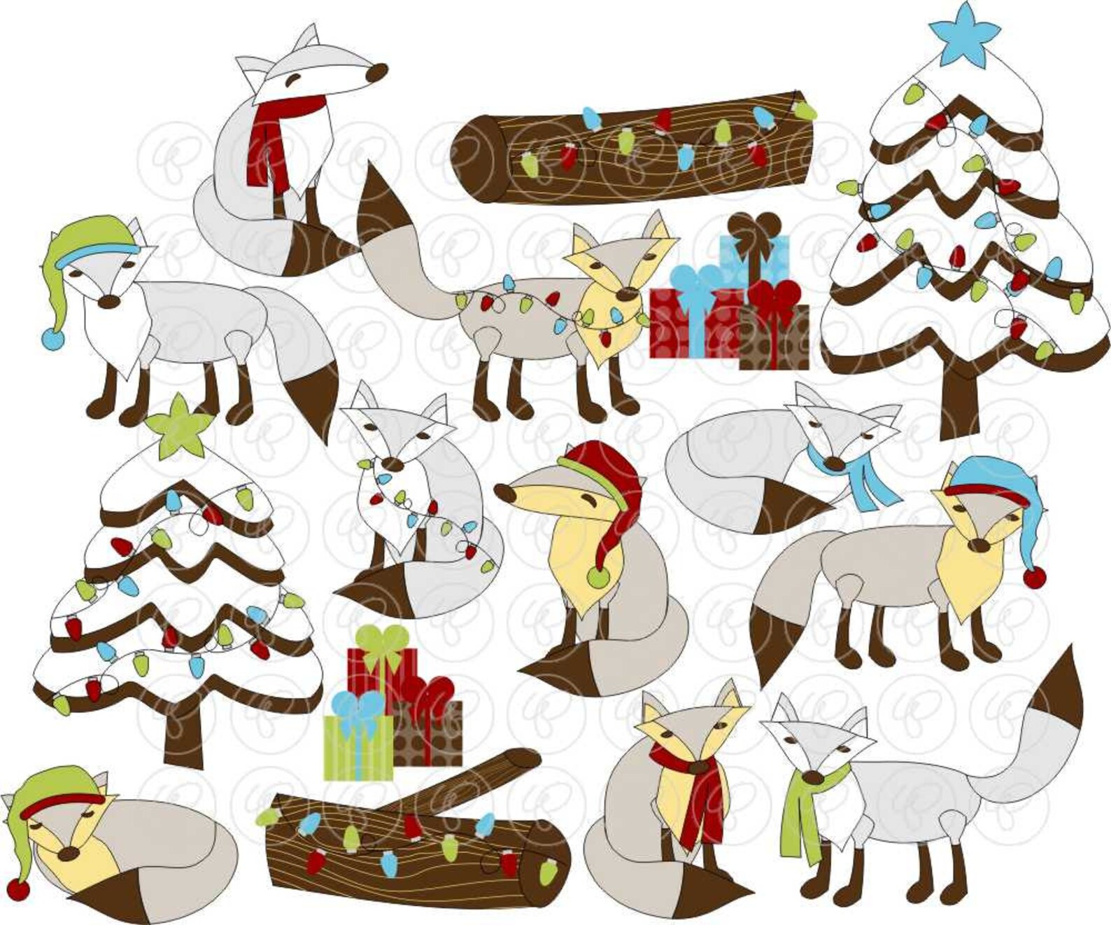 Christmas Polka Foxes Clipart: 300 Dpi Transparent Png Fox Evergreen ...