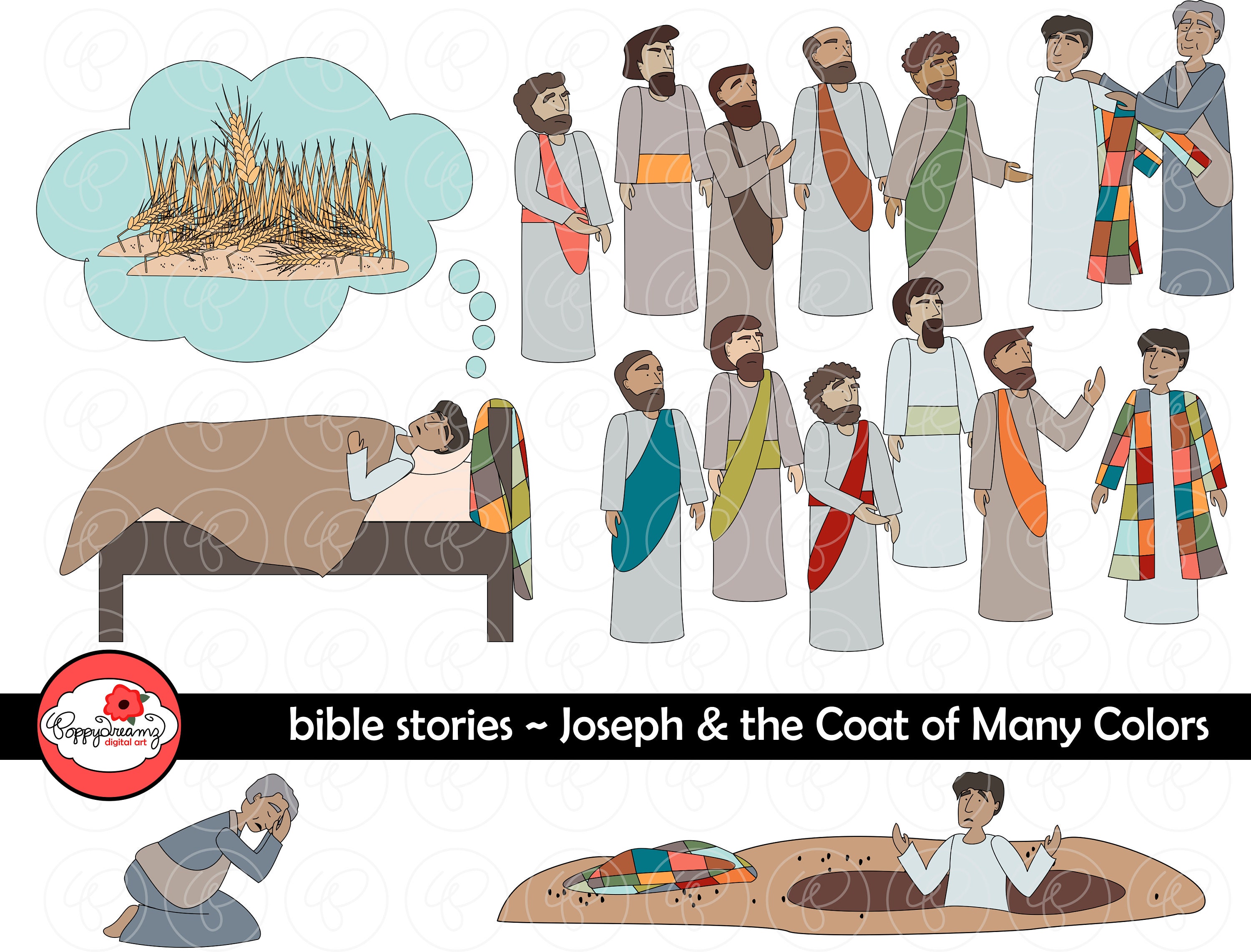 Bible Stories: Joseph & the Coat of Many Colors Clipart Set by - Etsy