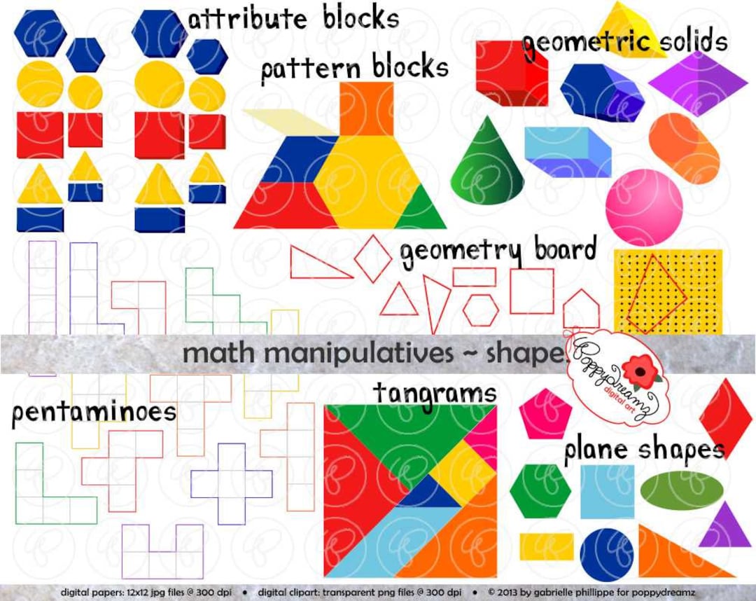 Math Manipulatives Shapes Clipart Set - (300 Dpi) School Teacher Clip ...