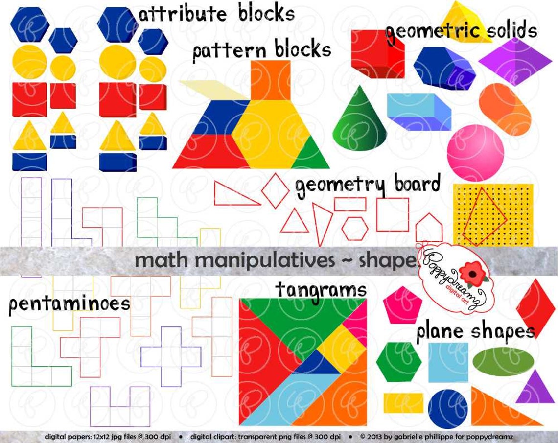 Math Manipulatives Shapes Clipart Set - (300 Dpi) School Teacher Clip ...
