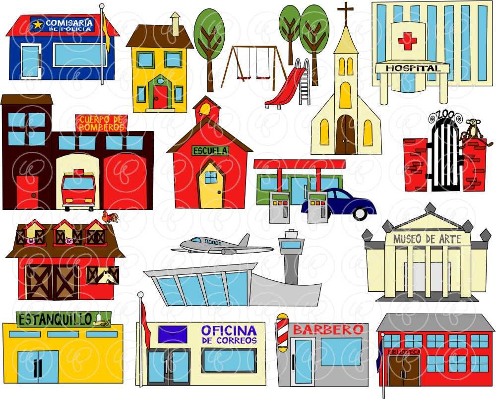 My Community Buildings in SPANISH Clipart: 300 Dpi Transparent Png ...