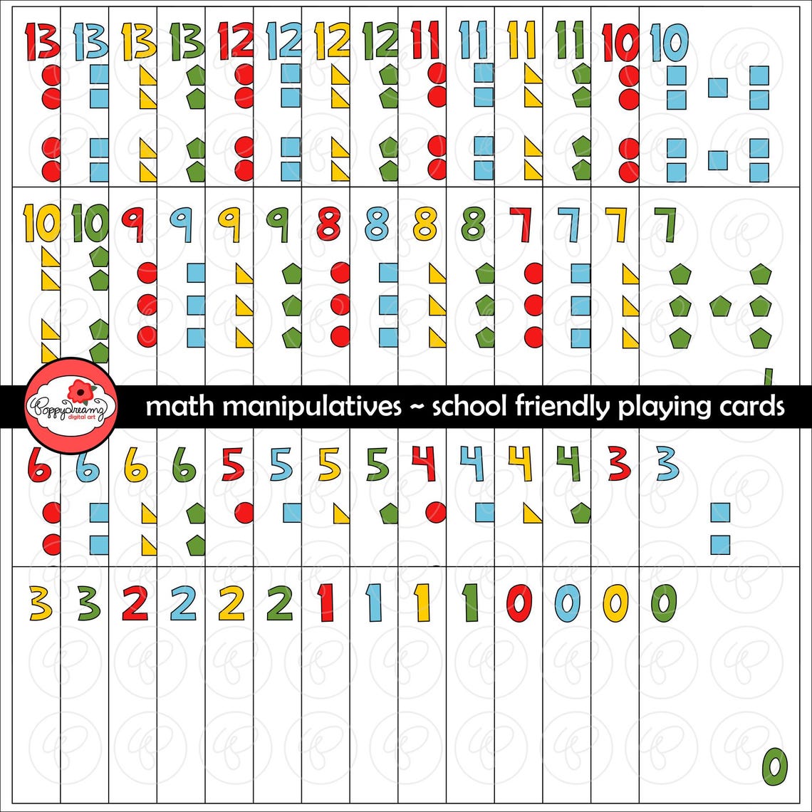 Math Manipulatives School Friendly Playing Cards Clipart Set - (300 Dpi ...