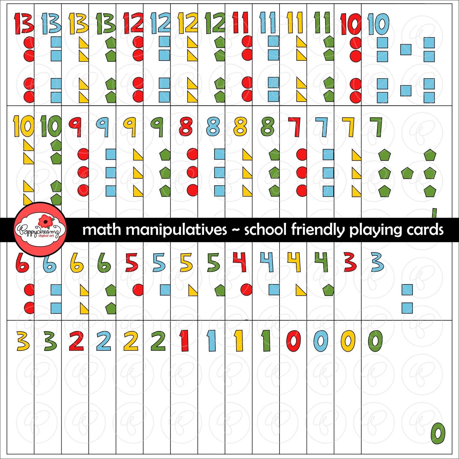 Math Manipulatives School Friendly Playing Cards Clipart Set - (300 Dpi ...