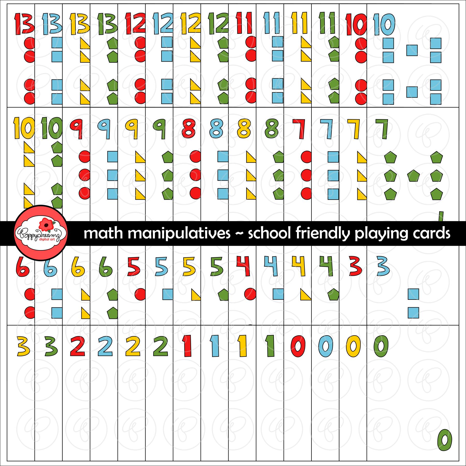 Math Manipulatives School Friendly Playing Cards Clipart Set - (300 Dpi ...