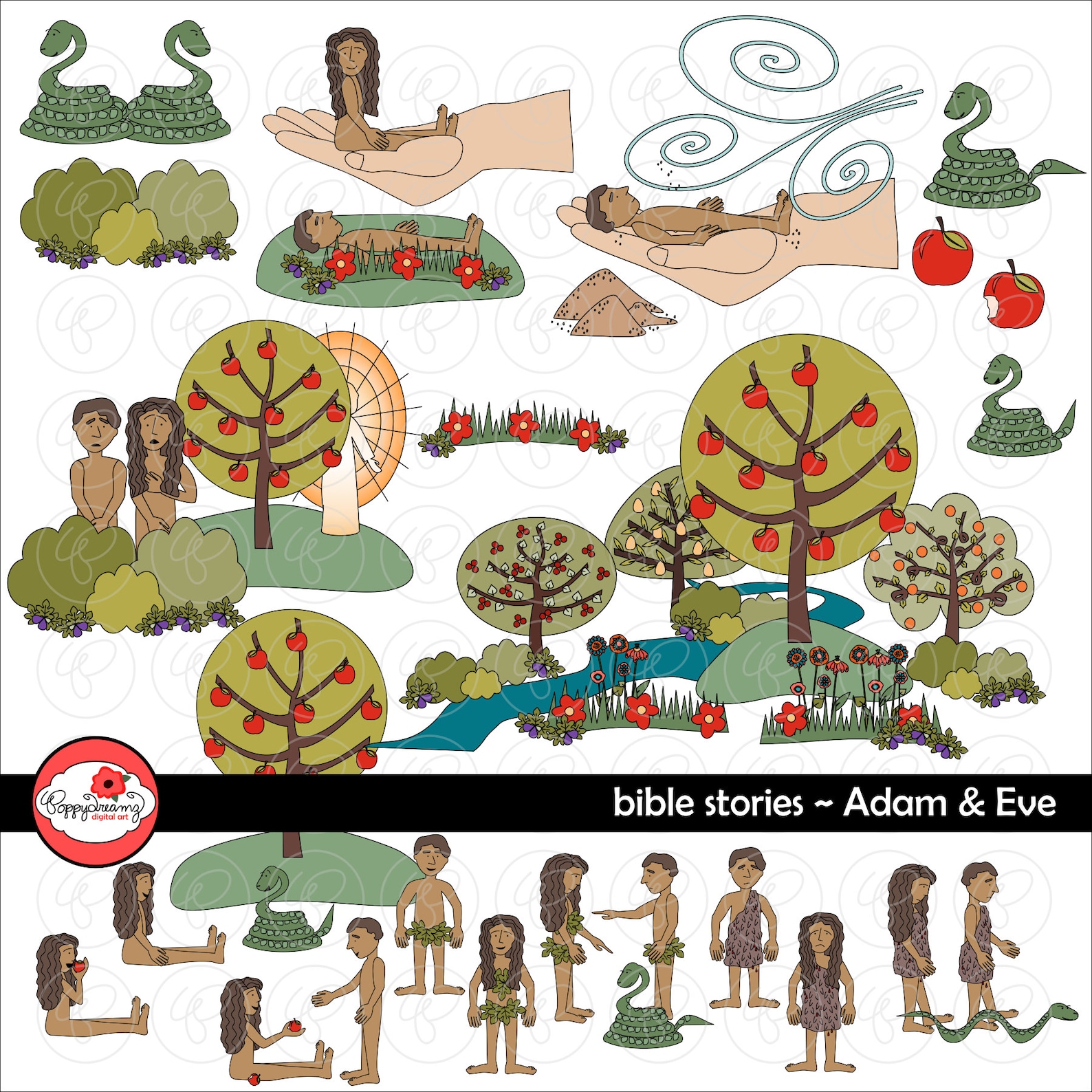 Bible Stories: Adam & Eve Clipart Set by Poppydreamz Bible Biblical ...