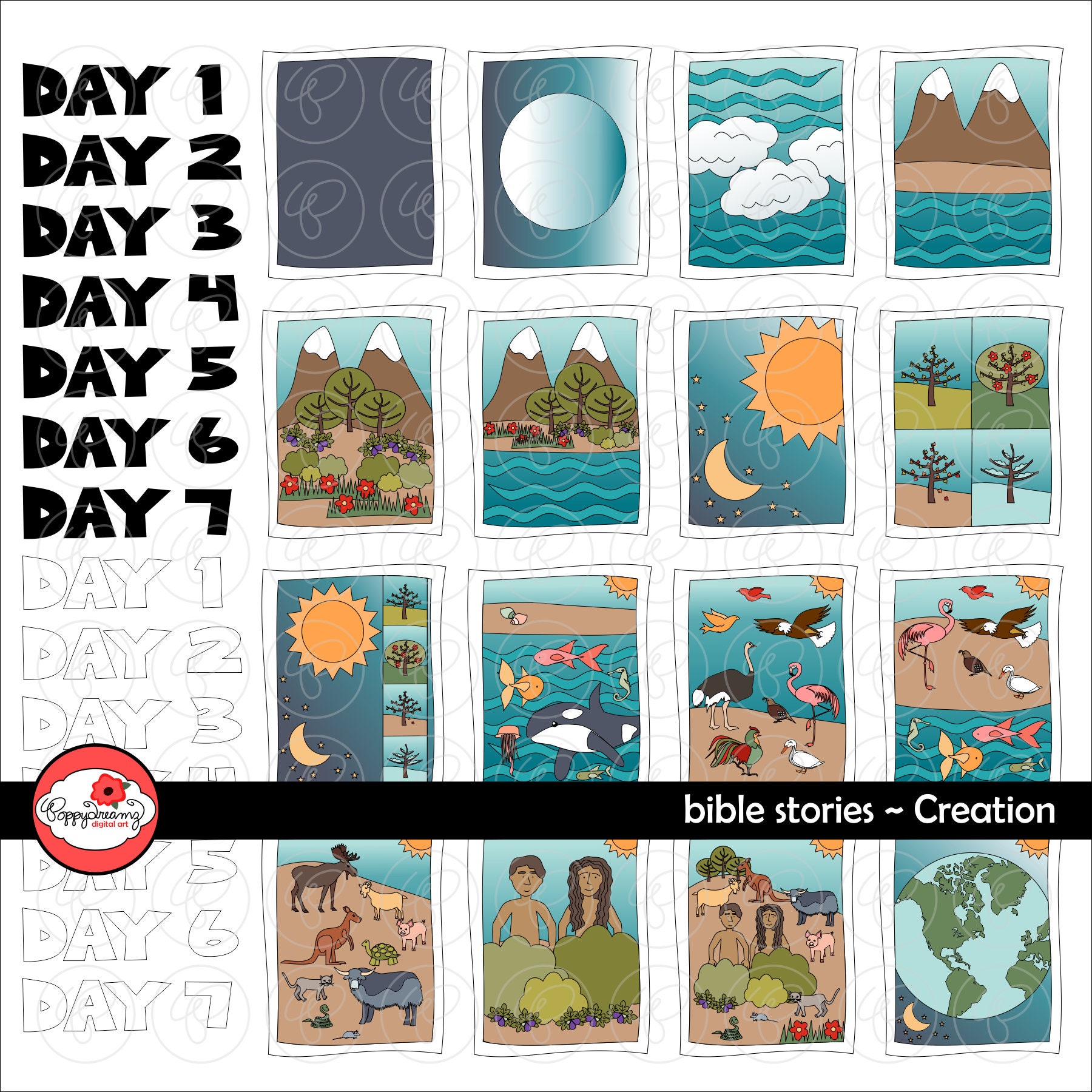 Bible Stories: Creation Clipart Set by Poppydreamz Bible Biblical ...