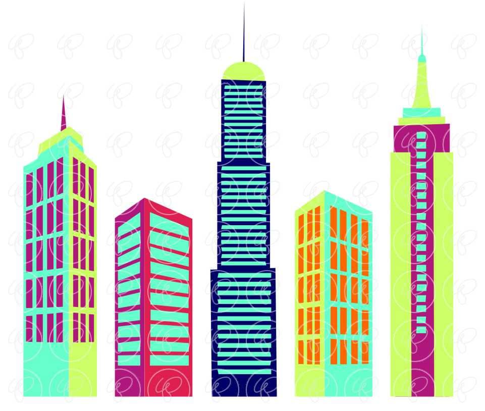 Big City Digital Skyscraper Clip Art: Skyscrapers Tall Buildings ...