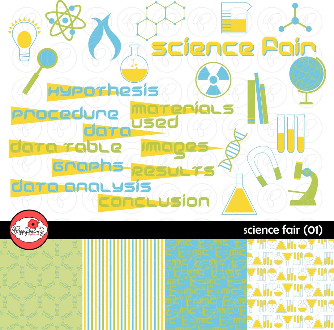 Science Fair Paper and Clipart SET: Digital Scrapbook Paper Pack (300 ...