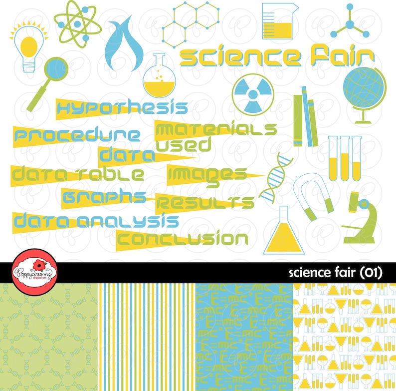 Science Fair Paper and Clipart SET: Digital Scrapbook Paper Pack (300 ...