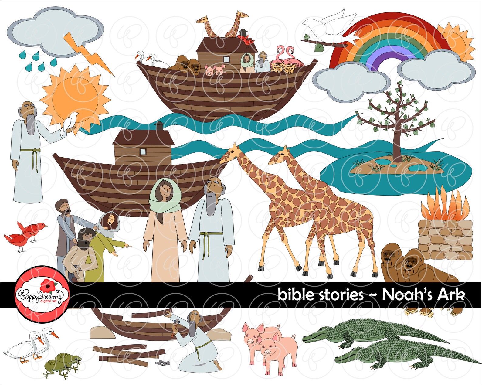 Bible Stories: Noah's Ark Clipart Set by Poppydreamz Bible Biblical ...