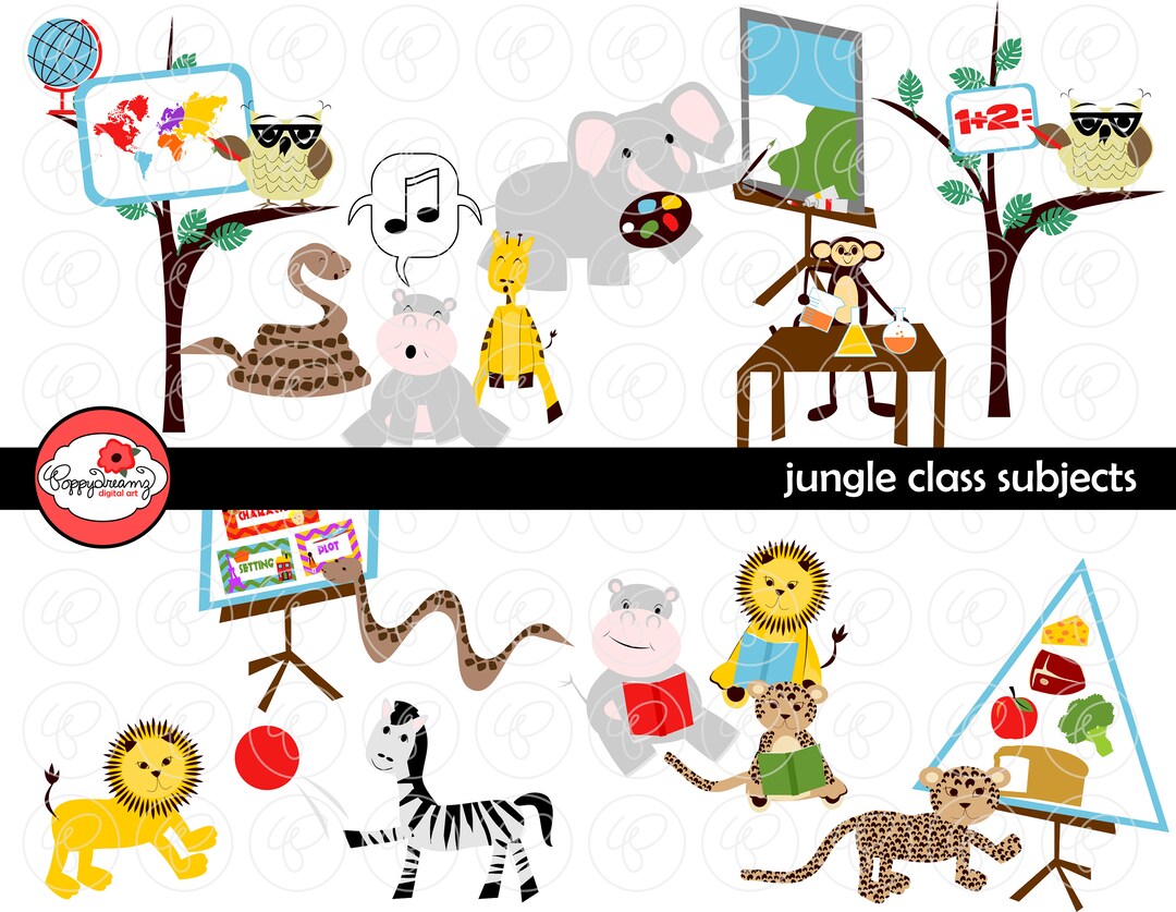 Jungle Class Subjects Clipart: (300 Dpi Transparent Png) School Teacher ...